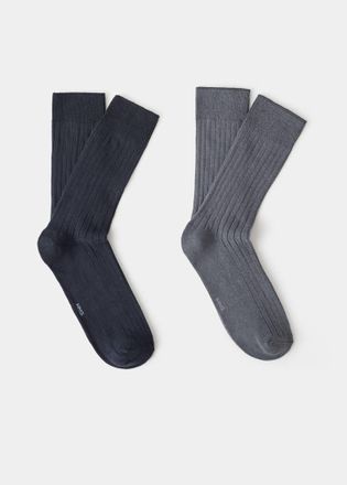 Mango Lot 2 paires de chaussettes c&ocirc;tel&eacute;es coton bleu marine - Homme - 40-42 - MANGO MAN