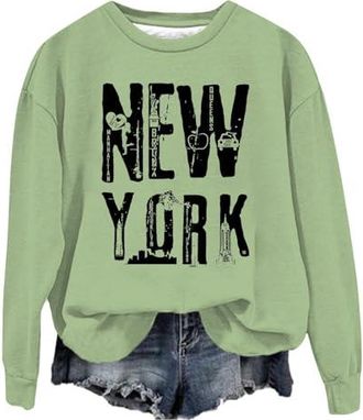 Generic Sweat &agrave; capuche d&eacute;contract&eacute; pour femme avec col rond et lettres imprim&eacute;es anglais New York City Bijoux Adolescents Filles Tendance, Vert clair., XL