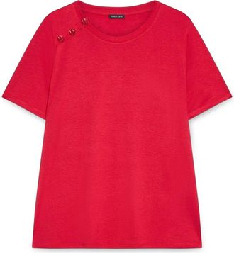 Fiorella Rubino Femme, Tops, Rouge, Taille: 38 FR T-shirt en jersey avec boutons d&eacute;coratifs