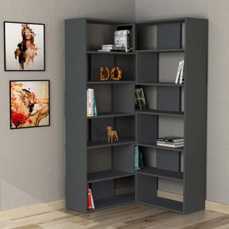 Decortie Molly Modernes Eck-Mehrzweck-B&uuml;cherregal Display Unit No.4 Anthrazit Grau Hoch 178.6cm - Anthracite Grey - Decortie