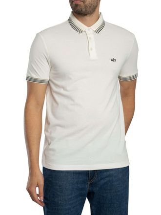A|X Armani Exchange Schmal Geschnittenes Poloshirt Mit Streifenkragen, Wei&szlig;
