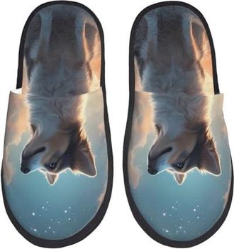 Generic Loup Des Nuages Du Ciel &Eacute;toil&eacute; Homme Femme Slippers Confortable Chaussons Chaud Chaussures De Maison Pour Maison Hiver Automne M