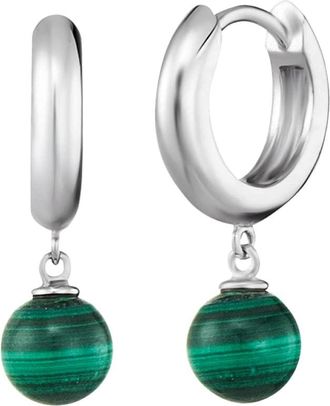 Engelsrufer Damen Creole aus Sterling Silber mit Malachit Perle Kraftstein Anhänger, Clipverschluss, nickelfrei, 13mm, ERE-ML-CR