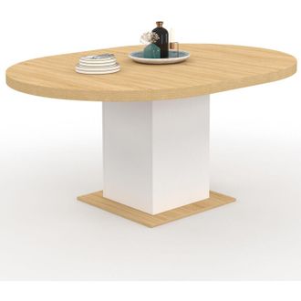 IDMarket Idmarket - Table &agrave; manger extensible ronde eden 4-8 personnes bois et blanc 120-160 cm