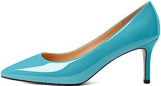 EDEFS Escarpins Slip-on Femme &agrave; Talon Cubite 6cm Bout Pointu Cuir Verni &Eacute;l&eacute;gants pour Mari&eacute;es/Bureau/Soir&eacute;es Turquoise EU35