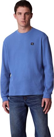 Calvin Klein Herren Langarmshirt Waffle Badge Tee mit Rundhalsausschnitt, Blau (Dull Nile Blue), XXL