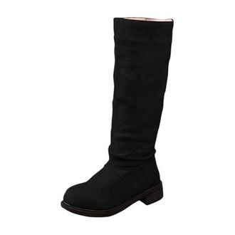 Generic Bottes de marche classiques &agrave; talon &eacute;pais pour femme - En daim synth&eacute;tique - &Eacute;l&eacute;gantes et d&eacute;contract&eacute;es - Semelle antid&eacute;rapante confortable - &Agrave; enfile