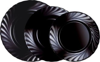 Luminarc Trianon Geschirrset aus gehärtetem Glas, Schwarz, 18-teilig, für 6 Personen, geeignet für Mikrowelle, Kühlschrank, recycelbar