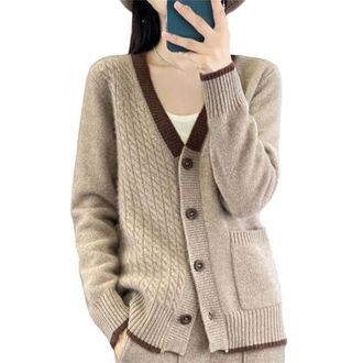 Generic Cardigan dhiver 100 % laine pour femme - Pull &eacute;pais tricot&eacute; &agrave; manches longues - Haut basique d&eacute;contract&eacute;, Yan Rong Camel, Taille XL