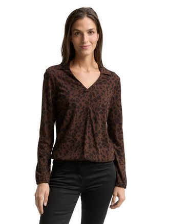 Tom Tailor Damen 1048931 Langarmshirt Mit Polokragen, 39041 - Brown Black Small Leo Print, L EU