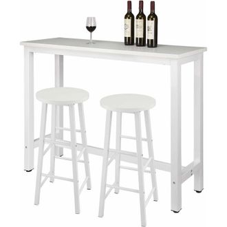 Woltu 1xTable de Bar + 2xTabourets de Bar en mdf et m&eacute;tal, Design Industriel, 140x40x100cm, Blanc - Woltu