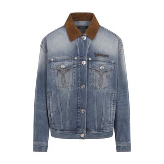 Versace Denim Stone Wash Blouson - - Jackets - Damen - Blau - M