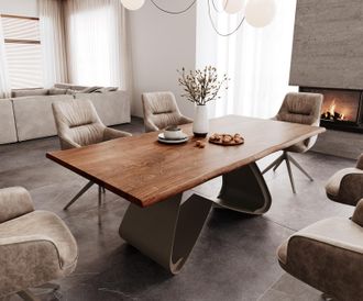 DELIFE Esstisch Edge 200x100 Akazie Braun W-Gestell Metall Effektfinish Titan Live-Edge, Esstische, Baumkantenm&ouml;bel, Massivholzm&ouml;bel, Massivholz