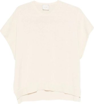 Alysi Femme, Pulls, Blanc, Taille: 40 FR Pull Tricot Manches Courtes Col Rond