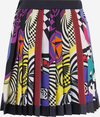 Versace Womens Mini Skirt Pleated Silk Twill Multicolour
