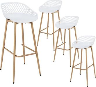 Altobuy Altobuy - tressie - Lot de 4 Tabourets Blancs Pieds Effet Bois Verni