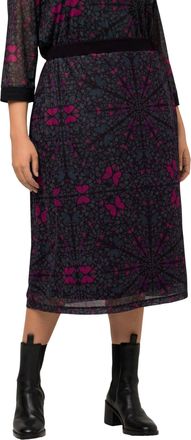 Ulla Popken Damen Meshrock mit Print Röcke, schwarz, 46-48