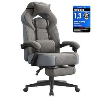 Songmics Gaming-Stuhl, B&uuml;rostuhl, Computerstuhl, ergonomisches Design, mit Fu&szlig;st&uuml;tze, verstellbares Kopfkissen, Lendenkissen, Tragkraft 150 kg, schiefergrau OB
