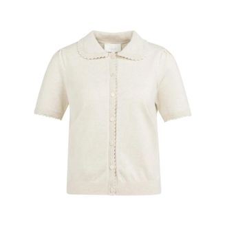 YaYa Yaya, Femme, Pulls, Beige, Taille: 40 FR Cardigan Tricot&eacute; &agrave; Manches Courtes et Boutons