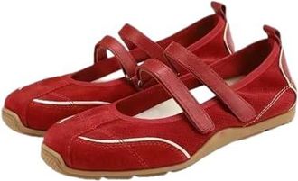 Generic JCVBN Edition Vintage Cuir Rouge Mary Jane Chaussures Femmes Magique Sticker Casual Ballet Simple Chaussures, Rouge, 36.5 EU