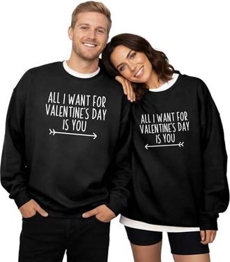 Generic Sweat-shirt &agrave; capuche imprim&eacute; &agrave; col rond pour la Saint-Valentin 2026 pour homme et femme (femme), Noir, XXL