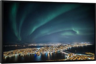artboxONE Poster mit schwarzem Rahmen 75x50 cm Städte Nordlichter über Tromsö - Bild nordlicht