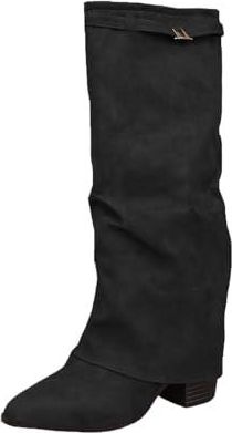 Generic Bottes hautes pour femme - Large mollet - Pliables - &Eacute;l&eacute;gantes - Talon bloc &eacute;pais - Polyvalentes et confortables - Pour lautomne et lhiver, Noir, 37.5