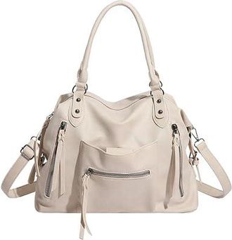 Generic Sac &agrave; bandouli&egrave;re vintage de couleur unie avec fermeture &eacute;clair et poches multiples pour femme, travail, voyage, shopping quotidien, blanc