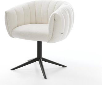 DELIFE Drehstuhl Jada-Flex Boucl&eacute; Soft Beige Fu&szlig;kreuz Schwarz 360&deg; drehbar Wippfunktion Taschenfederkern, Esszimmerst&uuml;hle