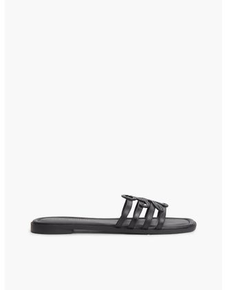 Tommy Hilfiger Leder-Pantoletten in Schwarz mit Logoriemen