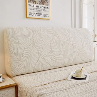 Generic Gepr&auml;gter blattf&ouml;rmiger Stretch Bettbezug (Bettkopfteil Bezug Stretch staubdicht) f&uuml;r Queen Cal King und Kopfteil Bezug Betten Beige VOLLST&Auml;NDIG: 120 