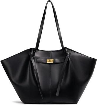 Generic JCVBN Sac &agrave; main trap&egrave;ze grande capacit&eacute; en cuir PU avec serrure en m&eacute;tal pour femme, Noir