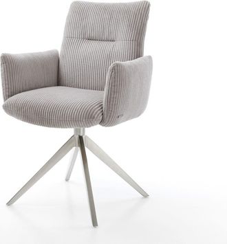 DELIFE Drehstuhl Jova-Flex mit Armlehnen Cord Silbergrau Kreuzgestell breit Edelstahl 360° drehbar Wippfunktion Taschenfederkern, Esszimmerstühle