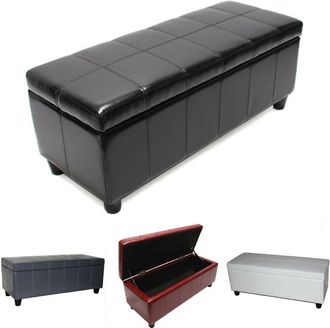 Mendler Mendler - Banc banquette rembourrée coffre de rangement Kriens, cuir reconstitué, 112x45x45cm, blanc