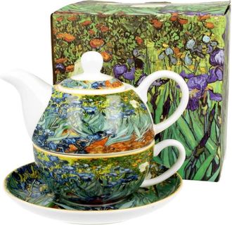 Duo ART GALLERY 27587 Tasse mit Teekanne IRISES Glas - New Bone China Porzellan