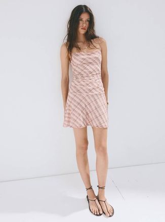 Mango Robe &agrave; carreaux fronc&eacute;e rose - Femme - S - MANGO