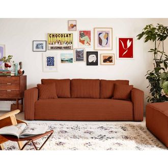 Best Mobilier Bestmobilier - Topaze - 3-sitzer sofa - schlaffunktion und bettkasten - aus cord - terrakotta