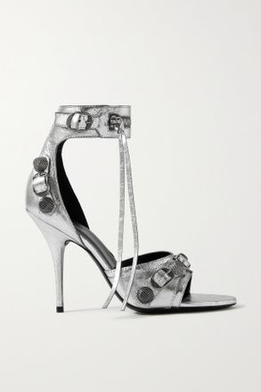 Balenciaga Sandales En Cuir Froiss&eacute; M&eacute;tallis&eacute; &Agrave; Ornements Cagole - Argent&eacute;