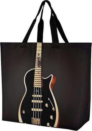 Generic Guitare Noire Sac A Main Femme R&eacute;utilisable Sacs D&eacute;contract&eacute; Sac Cabas Pour Travail Shopping Quotidienne