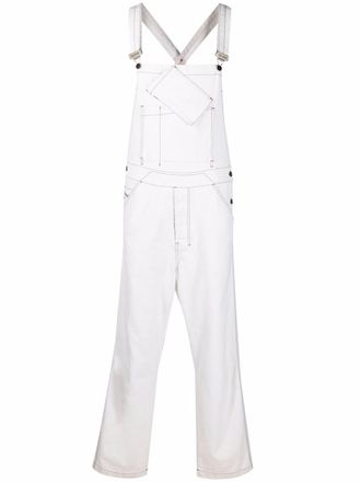 Diesel Latzhose mit Kontrastn&auml;hten - Wei&szlig;