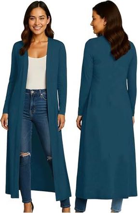 Re Tech UK Gilet Long - pour Femme - col/Manches Longues - Style Boyfriend/l&eacute;ger - Bleu Canard - XXXL EU 52-54 (Grande Taille)