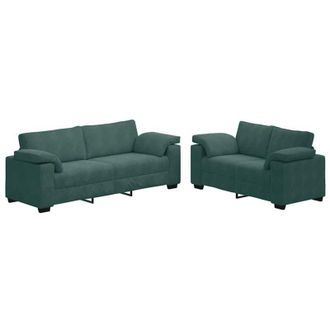 vidaXL 2-teiliges Sofa-Set mit Kissen, dunkelgr&uuml;ner Samt vidaXL