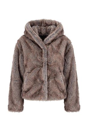 Ulla Popken Pl&uuml;schjacke Fellimitat-Jacke oversized Stehkragen Druckkn&ouml;pfe