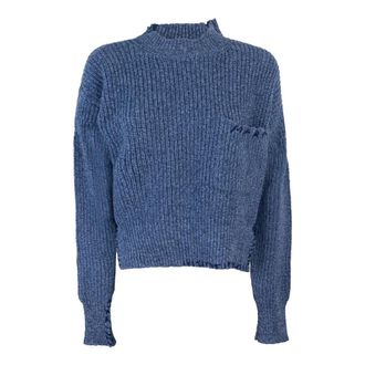 Marni Femme, Pulls, Bleu, Taille: 36 FR Pull col roul&eacute; en laine moulin&eacute;e avec broderie