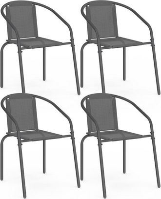 IDMarket Lot de 4 chaises de jardin THELMA m&eacute;tal et textil&egrave;ne empilables gris anthracite