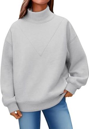 Generic Pull pour femme - Couleur unie - Haut surdimensionn&eacute; - Col rond - Manches longues - Automne - Hiver - D&eacute;contract&eacute; - Confortable - Tendance - Confortab