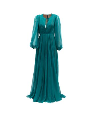 Valentino Garavani Pleated Silk Dress - Teal