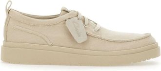 Clarks Homme, Chaussures, Beige, Taille: 44 1/2 EU Chaussures &agrave; lacets en toile cr&egrave;me Polden Moc