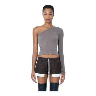Rick Owens Femme, Tops, Gris, Taille: 36 FR Top Manches Longues Asym&eacute;trique