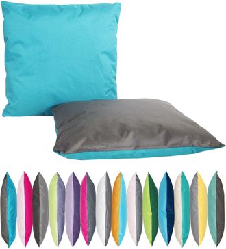 JACK 2-farbiges Wende Outdoor Lounge Kissen 45x45cm Dekokissen inkl. Füllung Wasserfest Sitzkissen Garten Stuhl Lotus Effekt, Farbe:Petrol - Anthrazit